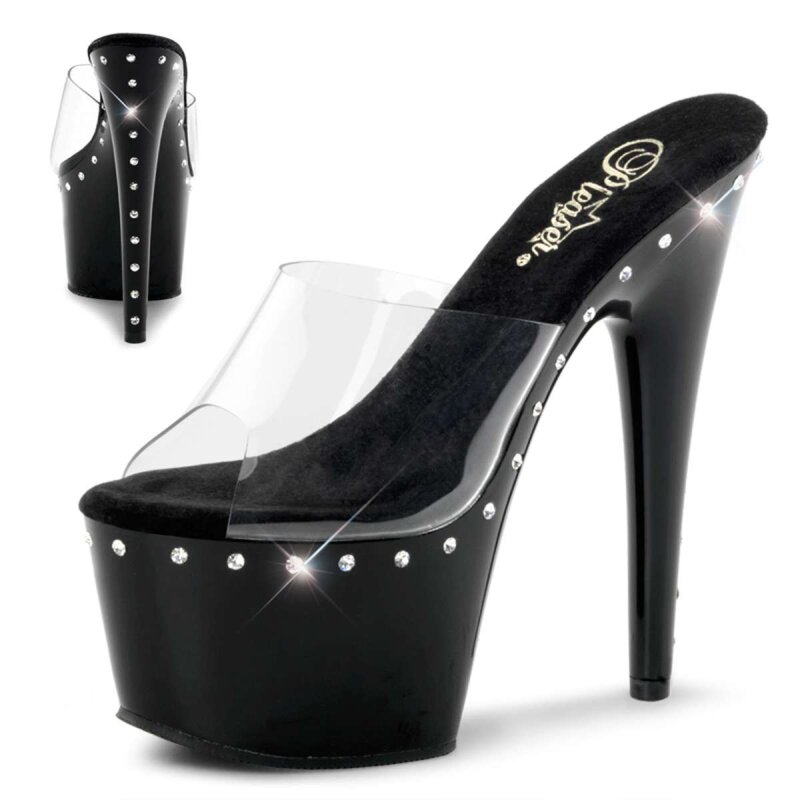 Pleaser Pantolette ADORE-701LS Transparent Schwarz | polesportshop.de