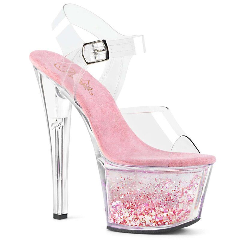 Pleaser Sandalette SKY-308WHG Transparent Rosa Multi Glitter
